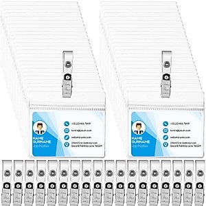150 Pcs ID Badge Holder Waterproof Horizontal Name Tag Holders Clear Plastic Name Badge Holders with 150 Pcs Metal Clips Transparent Clip on Name Tags with Clips for Teacher Student Nurse Worker