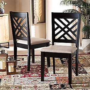 Baxton Studio Caron Modern and Contemporary Sand Fabric Upholstered Espresso Brown Finished Wood 2-Piece Dining Chair Set