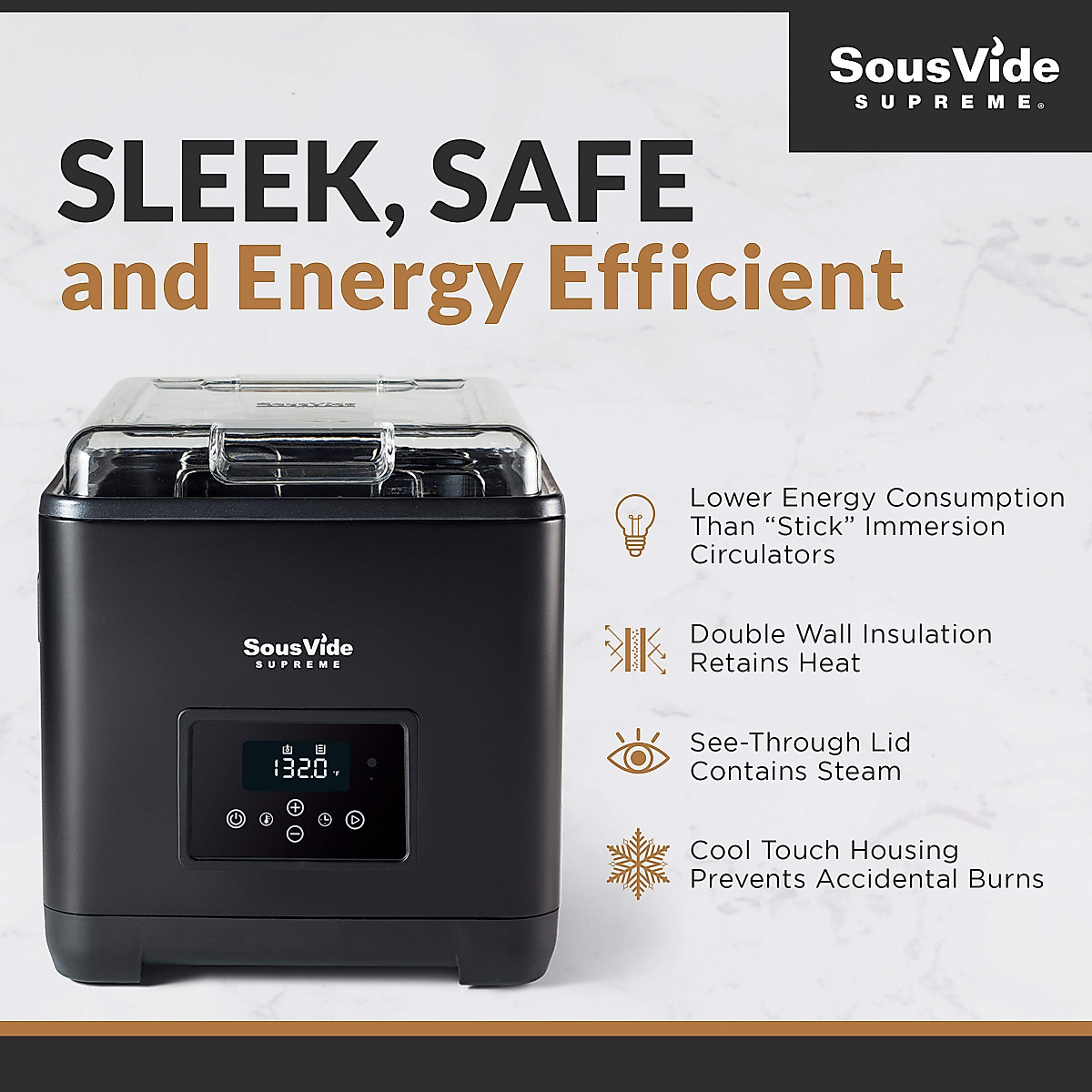 SousVide Supreme Touch 9 Liter | Sous Vide Water Oven | Accurate and Stable Temperature | Touch Control Water Bath Cooker | Quiet Operation