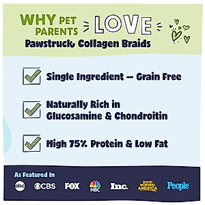 Pawstruck Natural Large 10-13” Beef Collagen Braids for Dogs - Healthy Long Lasting Alternative to Traditional Rawhide & Bully Sticks w/Chondroitin & Glucosamine - 3 Count - Packaging May Vary