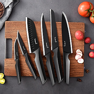 Kuisine Premium Knife Set,One-piece Molding 15PCS,High Carbon Stainless Steel Ultra Sharp,Non-slip Ergonomic Solid Steel Handle,Built-in Sharpener Knife Block Set,Luxury Gift(Black)