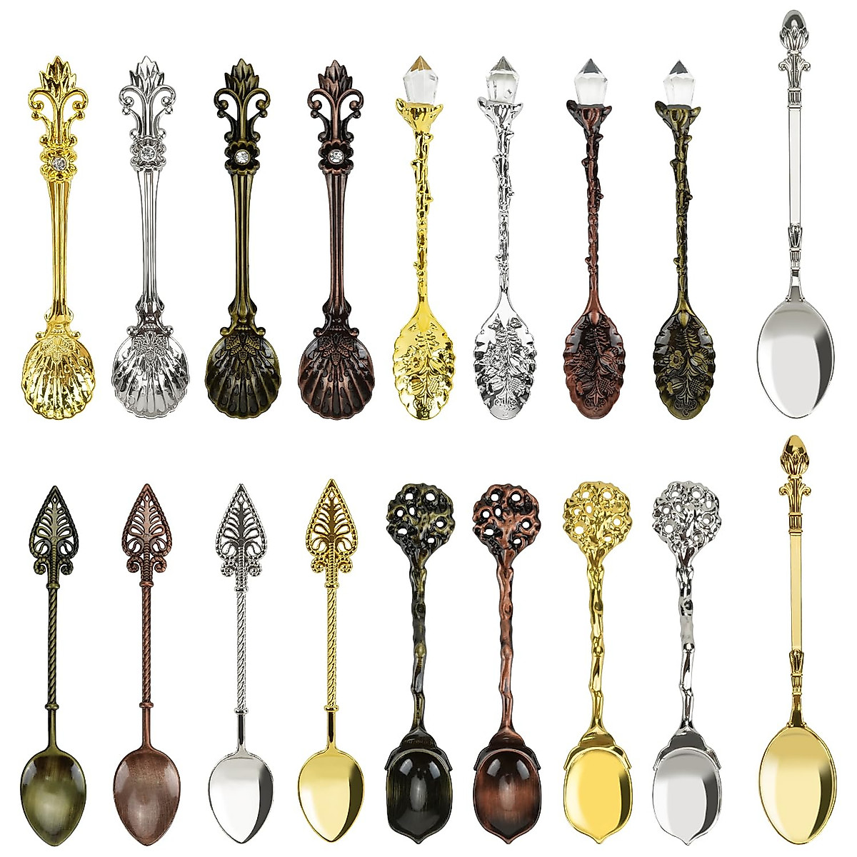 HOSTK Retro Coffee Spoons, Creative Tableware Dessert Spoons, Crystal Alloy Spoons, Vintage Carved Tea Spoons for Coffee Sugar Ice Cream Dessert Cake Soup Party Supplies Home Office(18 Pieces)