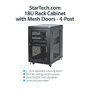StarTech.com 4-Post 18U Server Rack Cabinet, 19" Data Rack Cabinet for IT / Network Equipment, with Adjustable Mounting Rails