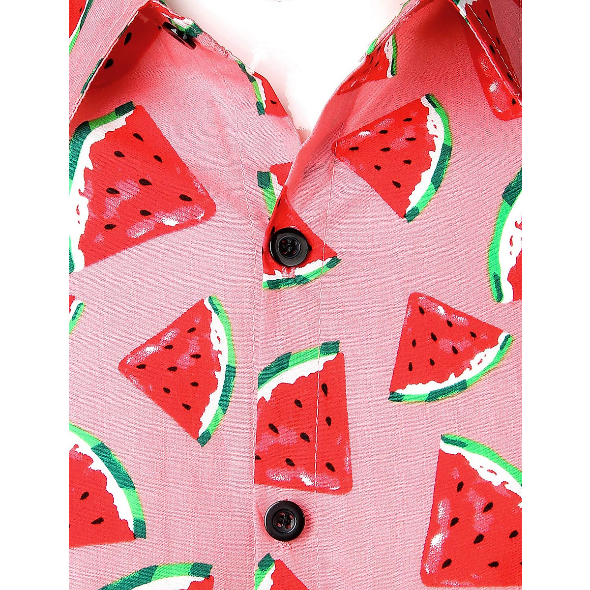 JOGAL Men's Cotton Button Down Short Sleeve Hawaiian Shirt Pink Red Medium