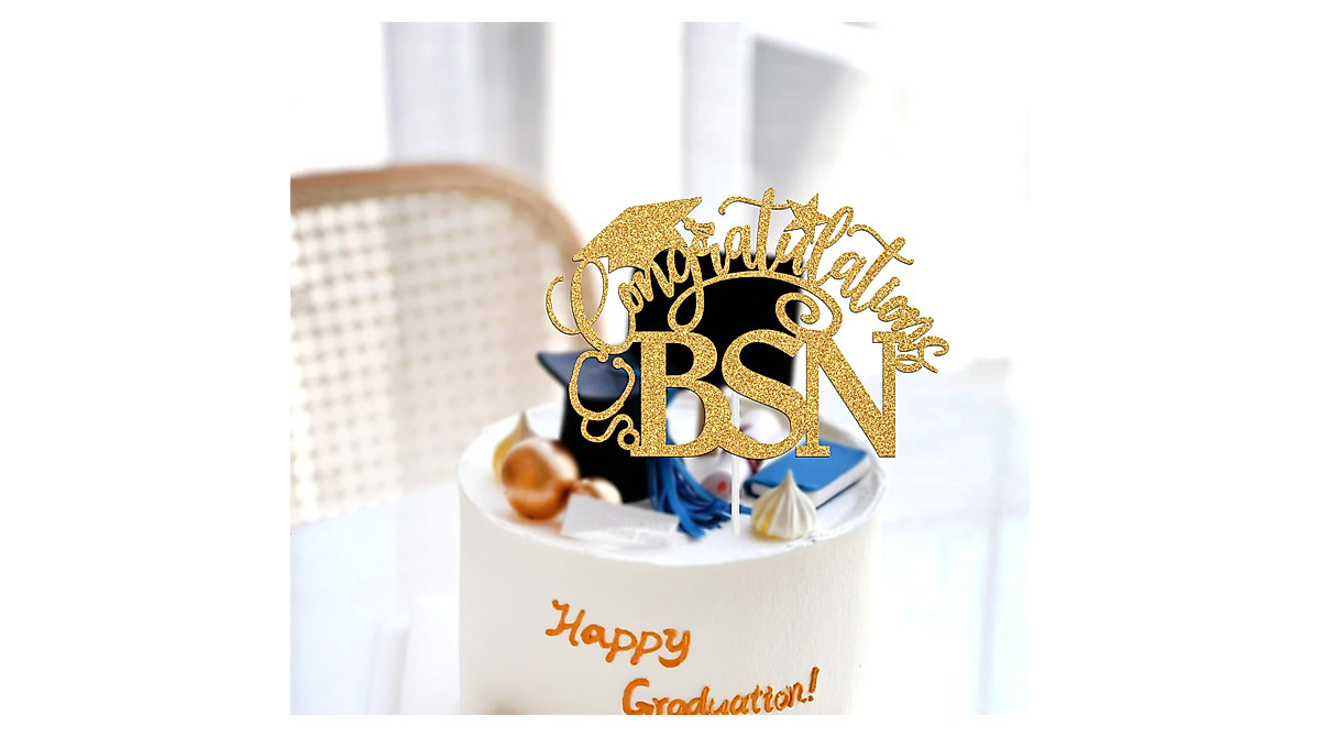 Ferburitar Gold Glitter BSN Graduation Cake Topper - Nurse Party Decor