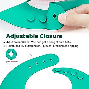 Silicone Baby Feeding Set - 6 Pack Baby Led Weaning Supplies for Infant & Toddlers 6+ Months, Baby Eating Supplies with Suction Bowl & Plate, Bib, Training cup, Spoon, Fork - Dishwasher Safe - Green