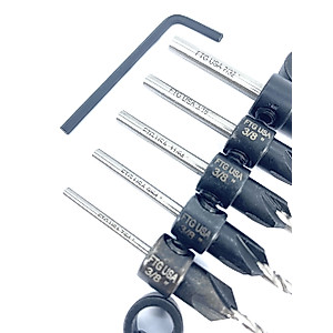 FTG USA Adjustable Wood Countersink Drill Bit Set 5 Sizes Countersink Drill bit #4#6#8#10#12 Tapered Drill Bits with Straight Shank