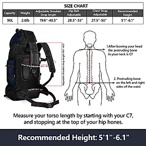 Waterproof Hiking Backpack 90L, Camping Backpack with Rain Cover, High Performance Hiking Mountaineering Backpack (deep blue)