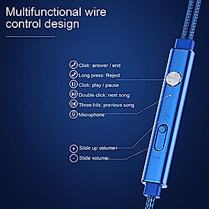 OCUhome Type C Wired Earphones, HiFi Bass Stereo Built-in Microphone Mic Headphones, Noise Cancelling Wired Earbuds Purple