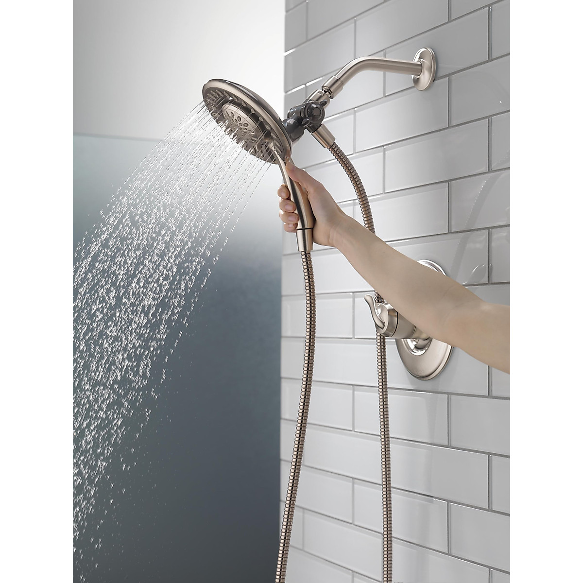 Delta Faucet Linden 17 Series Dual-Function Shower Faucet, Shower Trim Kit with 4-Spray In2ition 2-in-1 Dual Hand Held Shower Head with Hose, Stainless T17294-SS-I (Valve Not Included)