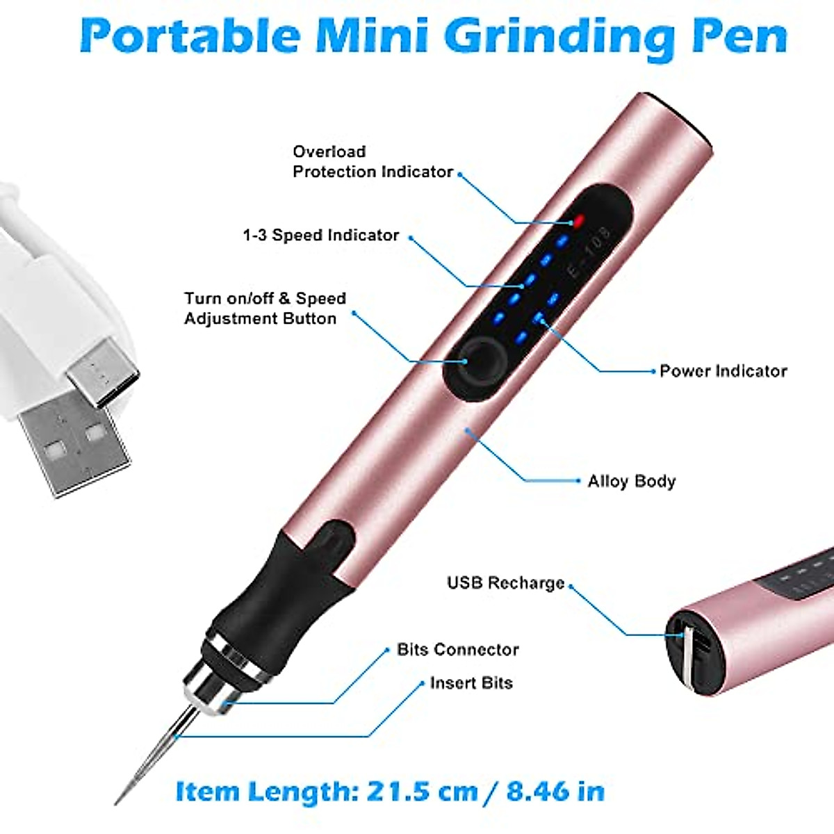 Topretty Electric Engraving Pen Kit, Cordless Rechargeable Grinding Pen with 35 Bits,Portable Mini Engraver Tools,DIY Rotary Etching Pen for Carving Glass Plastic Wood Ceramics Jewelry Manicure-Rose