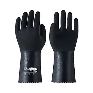 LANON Nitrile Chemical Resistant Gloves, Reusable Heavy-Duty Rubber Gloves with MicroFoam Textured Palm, Acid, Alkali and Oil Protection, Black, Large