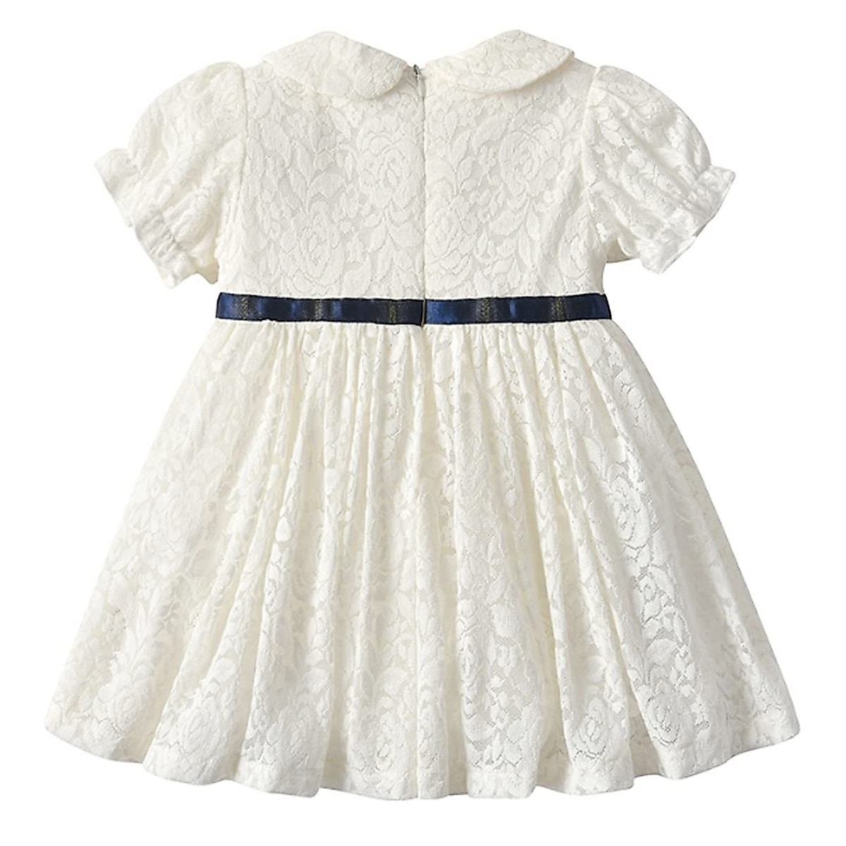 DINGDONG'S CLOSET Baby Tollder Kid Girl Short Sleeve White Flower Bowknot Lace Princess Dress (3T)