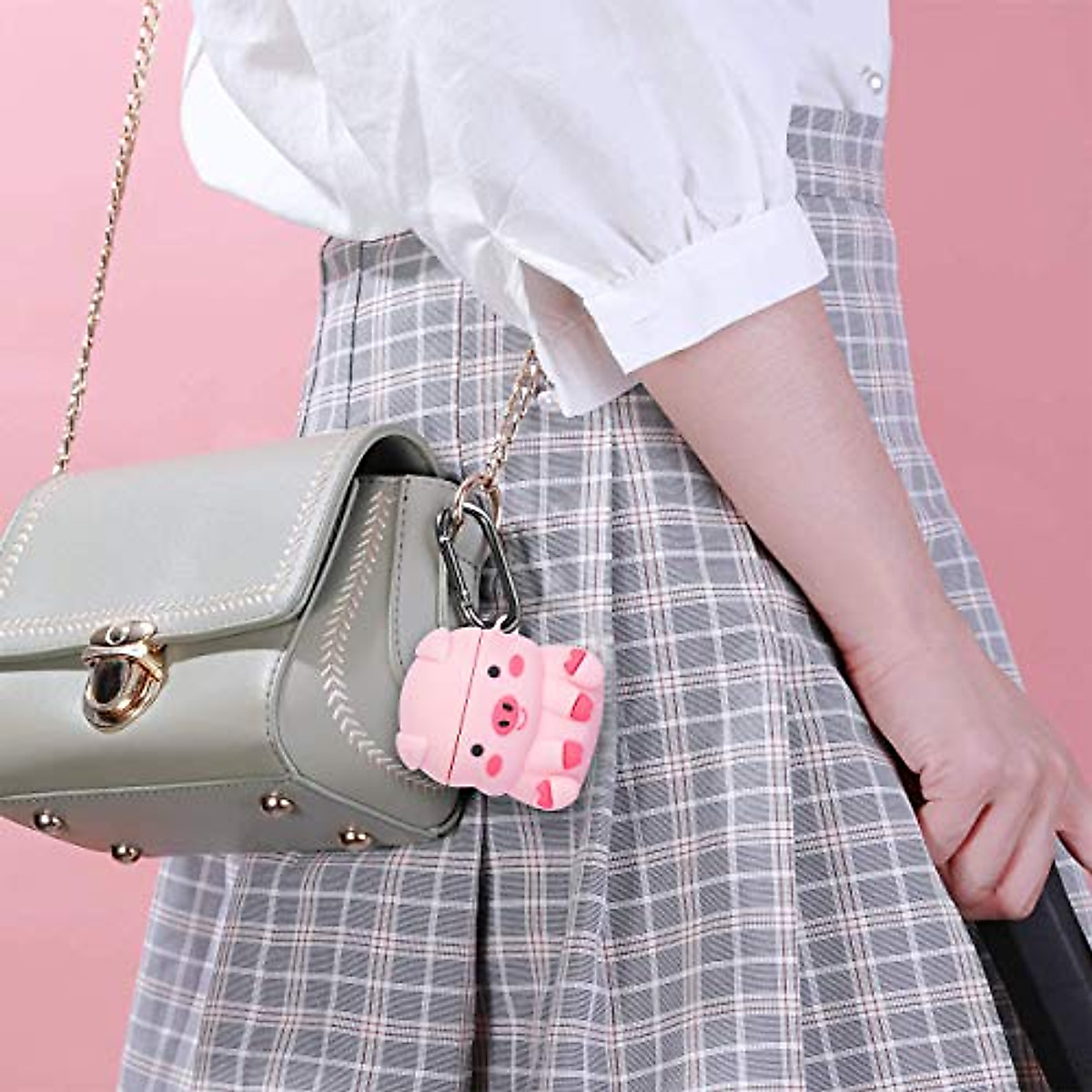 Besoar Sit Pink Pig for Airpod 1/2 Case, Cartoon Cute Fashion Cool Silicone Design Animal Character Cover for Airpods, Unique Stylish Kawaii Funny Fun Shell Girls Women Kids Boys Cases Air Pods 2&1