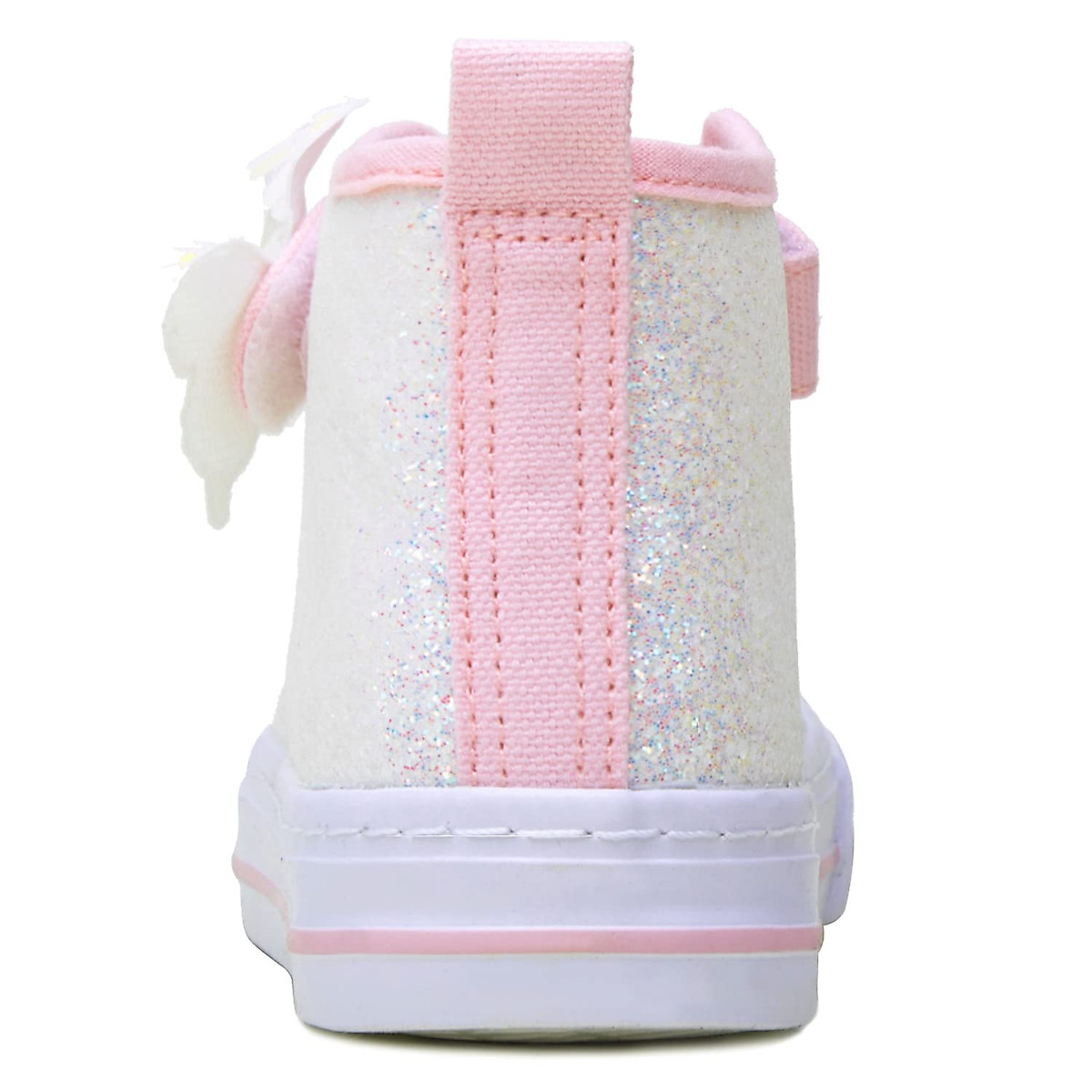 Toandon Girls Kids Sneakers Glitter Canvas Shoes Sparkle High Top Toddler Child Adjustable Hook Loop Straps Velcro Non Slip Lightweight Walking Outdoor Sequins Pink White Size 2