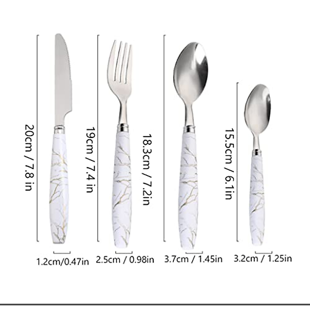 24-Piece Set of Marble pattern Handle Cutlery Set Kitchen Silverware Tableware Main Stainless Steel Knife and Fork Spoon Commercial Steak Coffee Western Tableware (White)