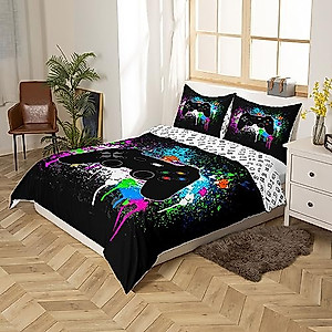Manfei Modern Gamer Duvet Cover Set Twin Size, Black Gamepad Controller Comforter Cover with 1 Pillowcase, Video Games Bedding Set 2pcs for Kids Boy Children Room Decor Teens Gaming Bedspread Cover