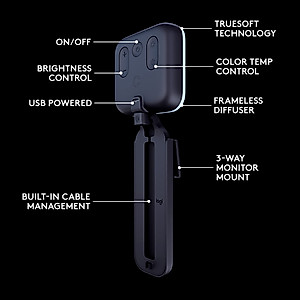 Logitech Brio 300 Full HD Webcam with Privacy Shutter, Noise Reduction Microphone-Rose + Logitech Litra Glow Premium LED Streaming Light with TrueSoft, Adjustable Monitor Mount