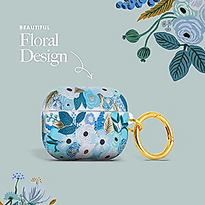 Rifle Paper Co. Airpods Pro Case Cover with Keychain [Wireless Charging Compatible] [Visible LED] Cute Case for Apple AirPods Pro with Floral Design, Anti Scratch, Slim, Shockproof - Garden Party Blue