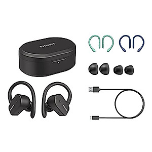 Philips A5205 Wireless Sports Earbuds, IPX7 Waterproof, in-Ear True Wireless Bluetooth 5.1 Headphones, USB-C Charging, Detachable earhooks, Up to 20 Hours of Playtime, TAA5205BK