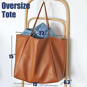 Oversize Vegan Leather Tote Women Weekender Bag Shopper Handbag Travel Purse (Brown)