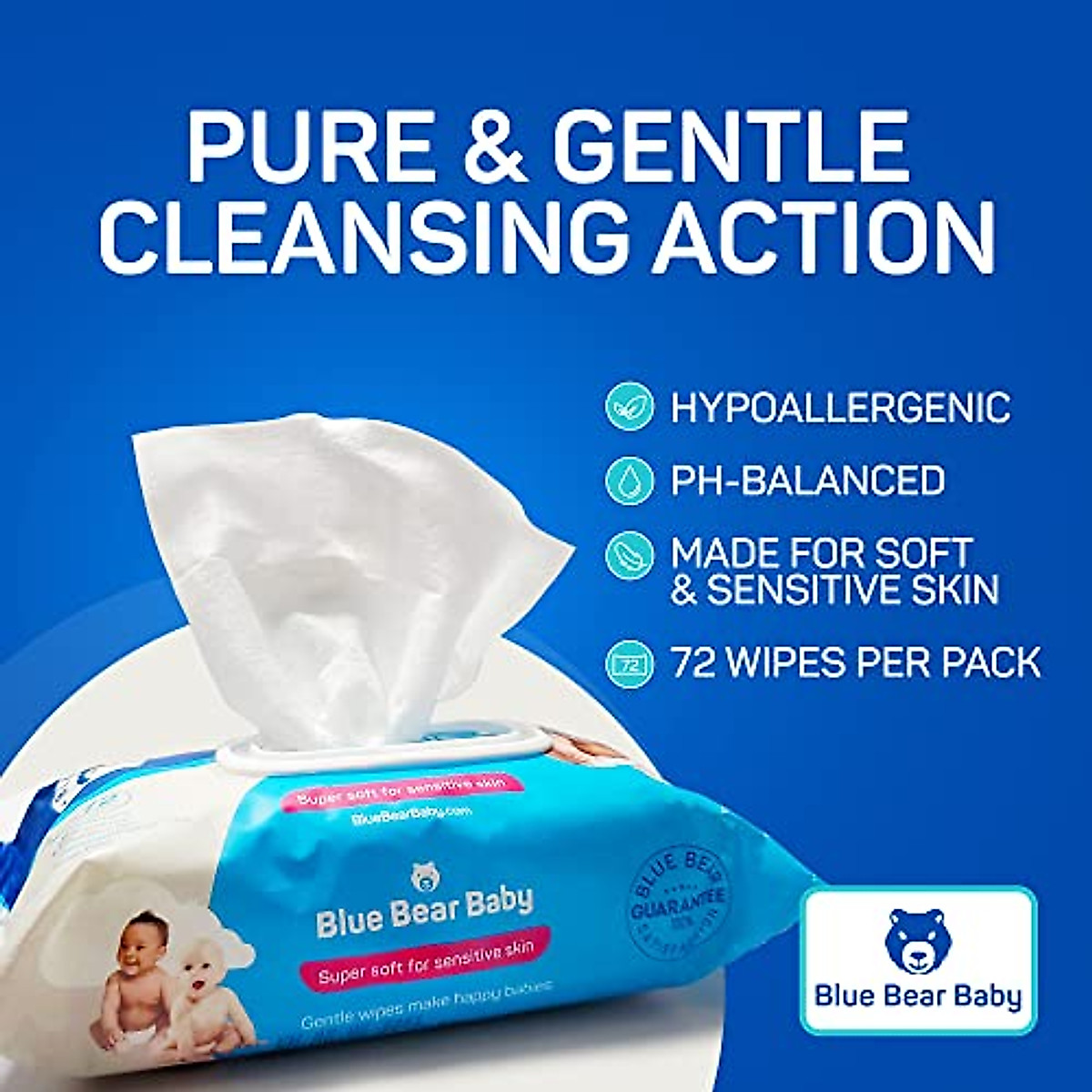 Blue Bear Protection Baby Wipes Sensitive Formula, Ultra Gentle & Hypoallergenic Wet Wipes Baby, Baby Wipes Bulk, Travel Baby Wipes, Baby Face Wipes 2304 Count (Pack of 32)