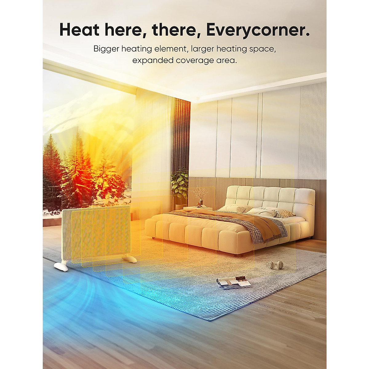Ballu Infrared Panel Space Heaters,Room Heater for Indoor Use with Thermostat,Remote,24h Timer,Eco,Portable Standing and Wall Mount,1500W Electric Heaters for Indoor Use Large Room