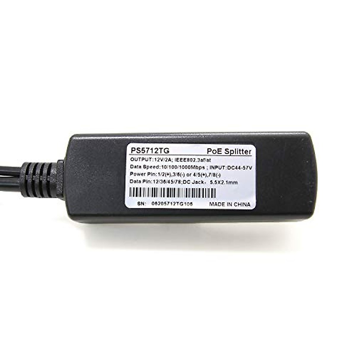 REVODATA Gigabit PoE Splitter 12V 2A Output with IEEE 802.3af/at Standard Compliant 10,100,1000Mbps Power Over Ethernet Splitter Adapter for Security Camera CCTV Surveillance 5.5x2.1mm DC PlugPS5712TG