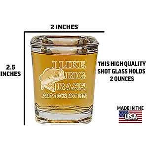 Rogue River Tactical Square I Like Big Bass Fishing Shot Glass Gift For Fisherman Dad Grandpa or Brother Fish