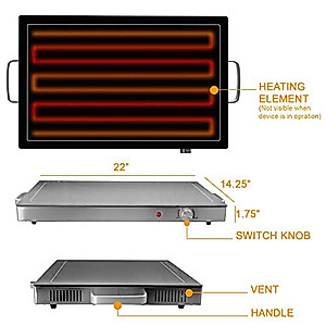 Megachef Electric Warming Tray with Adjustable Temperature Control, 24 in, Silver, Black