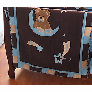 CribMATE Brown Blue Teddy Bear Nursery Crib Bedding Set Star Moon Themed Baby Boy Cot Set