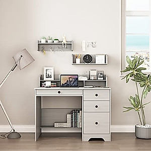 ITUSUT Computer Desk with 4 Drawers and Hutch, Home Office Desk with Wide Tabletop and File Drawer, Wood Executive Desk Writing Study Table PC Desk for Bedroom, Oak White