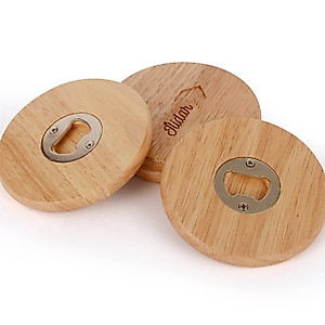 3in 1 Bottle Opener Coaster and Magnet Set of 4 Oak 10cm x 10cm