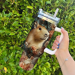 Hyturtle Personalized Capybara Gifts for Women, Floral 40oz Tumbler with Handle and Straw, Best Birthday Christmas Gifts Ideas for Girls, Friends Custom Name Stainless Steel Travel Cup With Lid