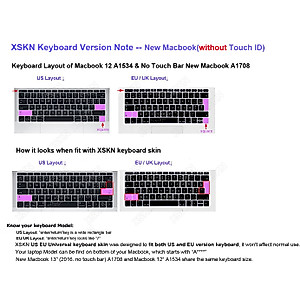 XSKN 2016 Shortcut Design Series Keyboard Skin Cover for New MacBook 12" (2015 Model A1534) and New MacBook Pro 13" (2016 Newest Version Model A1708, No Touch Bar), US&EU Version (Ableton)