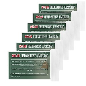 JIJI&ZEZE Emergency Blankets, Mylar Thermal Space Blanket Used for Outdoor Hiking Camping Marathons or First Aid Survival kit (6, Single Extra Large)