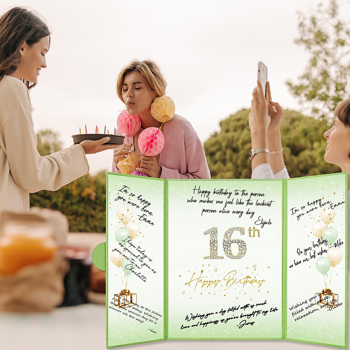 Crenics Sweet 16 Birthday Decorations, Creative 16th Birthday Guest Book Alternative, Sage Green 16th Birthday Signature Book 18" x 12", Great 16 Years Old Birthday Gifts for Girls