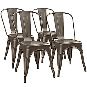 Furmax Metal Dining Chairs Set of 4 Indoor Outdoor Chair Patio Chicken Chair 18 Inch Seat Height Trattoria Chic Dining Bistro Cafe Side Stackable Metal Chairs, Gun