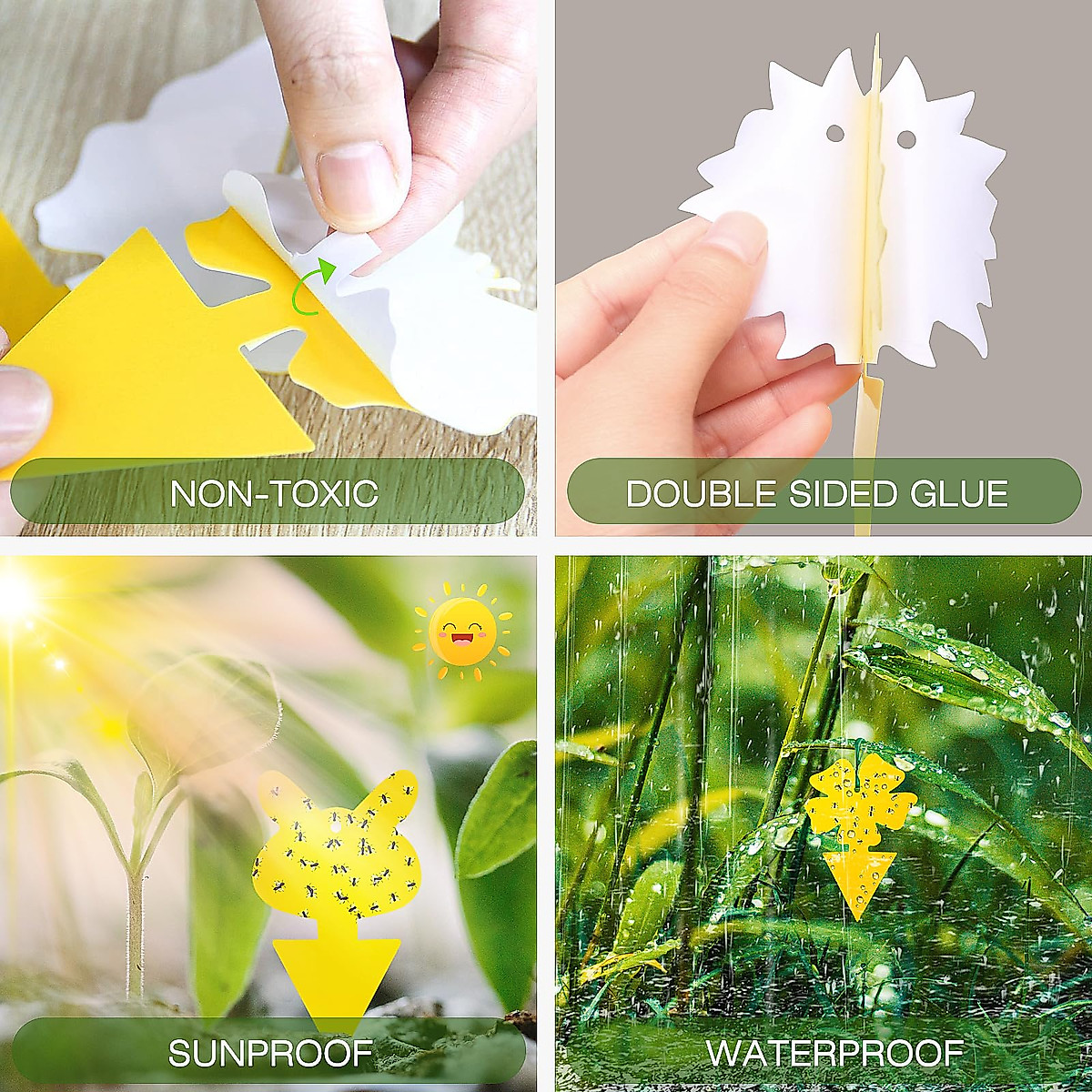 60Pack Fruit Fly Traps Fungus Gnat Traps Yellow Sticky Bug Traps for Indoor Outdoor Plants, Pest Insect Catcher Killer for Whitefly, Fungus Gnat, Mosquito and Bug, Non-Toxic, 4 Shapes
