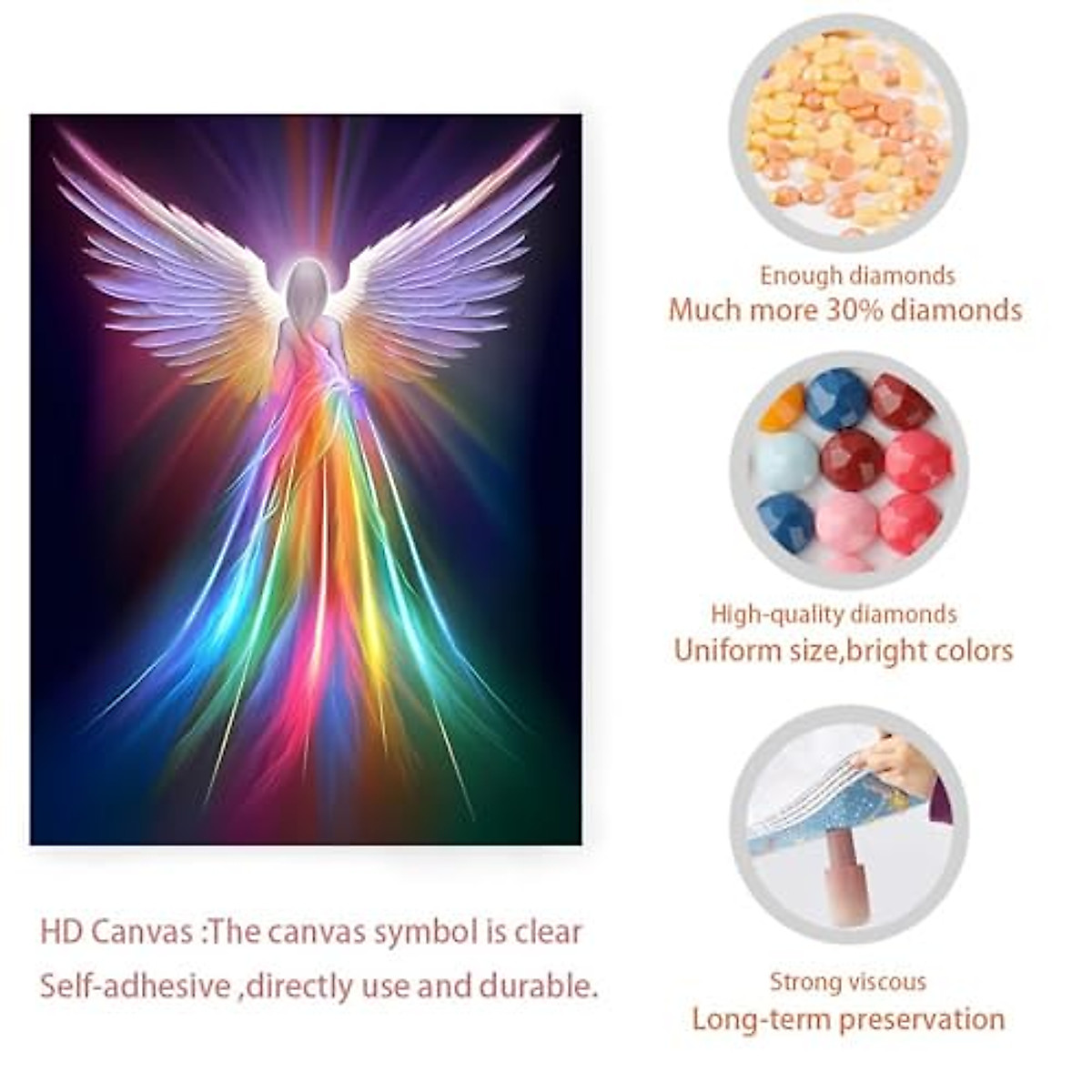 Eleploi 5D DIY Diamond Painting Kits for Adults - Rainbow Angel Diamond Painting, Full Round Diamond Canvas Diamond Art by Numbers Painting Kit Gift, Home Wall Decor 8x12 Inch