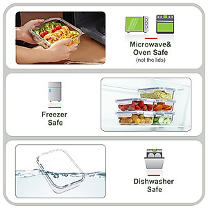 BAYZZ 35 Oz Glass Meal Prep Containers, 5 Packs Glass Food Storage Containers, Airtight Lunch Bento Boxes with Lids - Microwave, Oven, Freezer Safe