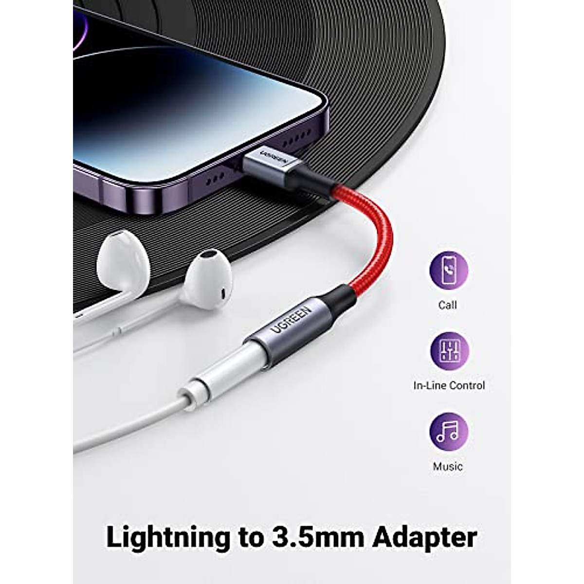 UGREEN Headphones Adapter for MFi Certified iPhone Lightning to 3.5mm Jack Converter Compatible with iPhone 14 Pro Max/14 Plus/13/13 Pro/13 Pro Max/12/12 Pro Max/11 Pro Max/XS/8/8P, iPad 9, Red