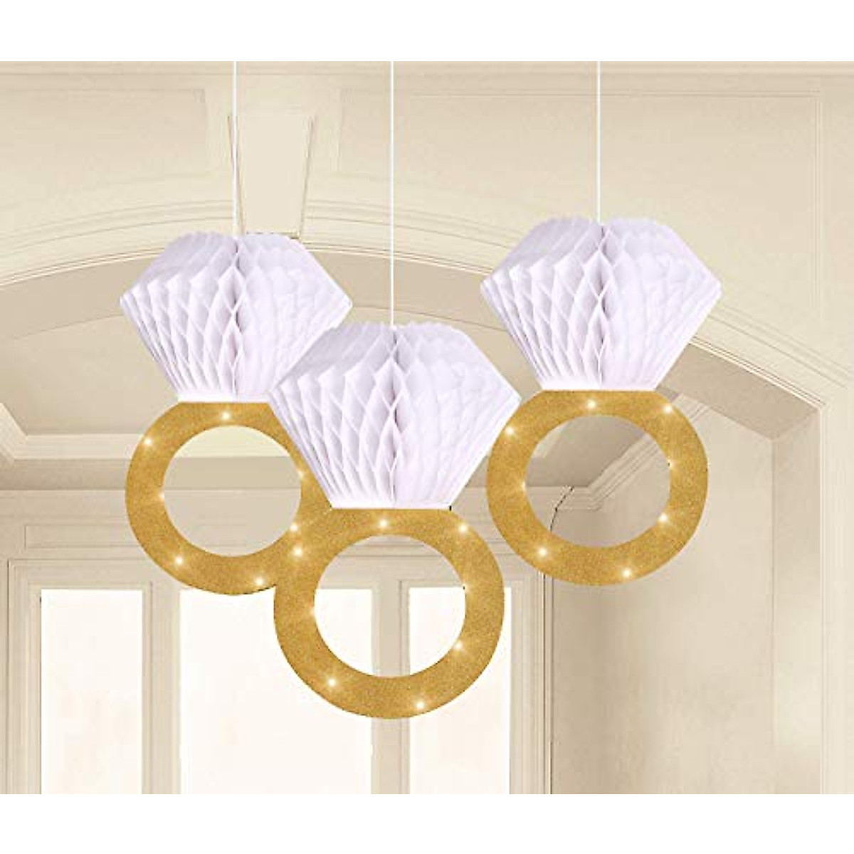 C L cooper life Bachelorette Party Decorations|Bridal Shower Supplies| Honeycomb Ring Hanging Decorations,Glitter Gold Diamond Ring,Perfect for Engagement Wedding Party and Bridal Shower