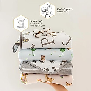 Burts Bees Baby Infant Reversible Blankets 100% Organic Cotton GOTS Certified - Storybook Bear Prints with Quilting Pattern Soft Nursery Blanket with 100% Polyester Fill for Size 30 x 40 Inch