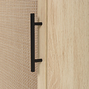 Knocbel Rustic Corner Storage Cabinet with Rattan Door and Adjustable Shelves, Living Room Accent Cabinet Free Standing Organizer Unit with Metal Legs