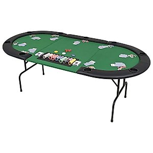 Festnight 9 Player Poker Play Table Folding Oval Casino Texas Holdem Card Game Table with 9 Cup Holders and 1 Large Dealer Tray Table Green 81.1 x 41.7 x 29.9 Inches (L x W x H)