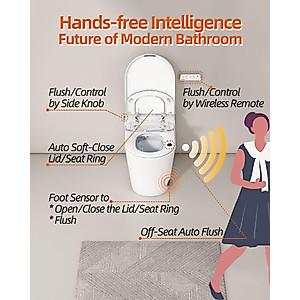 Luoware Smart Toilet with Bidet Built in, Luxury One Piece Elongated Bidet Toilet with Auto Close & Flush, Foot Sensor to Open/Close/Flush, Heated Seat, Massage Wash, Night Light, Remote Control