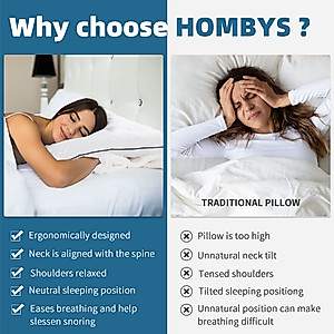 HOMBYS Ultra Thin Flat Bed Pillow for Stomach and Back Sleepers,Standard Size Down Alternative Cervical Pillow for Neck Pain, 100% Cotton Shell, White,2.5 inch