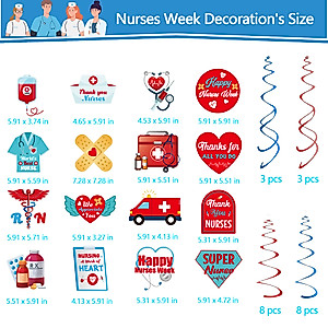 Nurses Week Decorations, 38PCS Nurses Hanging Swirls Decorations 2024, Blue Red Swirls School RN Nurse Graduation Decor, Happy Nurses Week Appreciation Swirls for Nursing Graduation Party Supplies