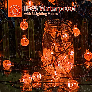 Solar Christmas String Lights Outdoor Waterproof, 2 Pack 60 LED 36.5 FT Each, Crystal Globe Lights with 8 Lighting Modes, Solar Powered Patio Lights for Garden Yard Porch Wedding Party Decor (Orange)